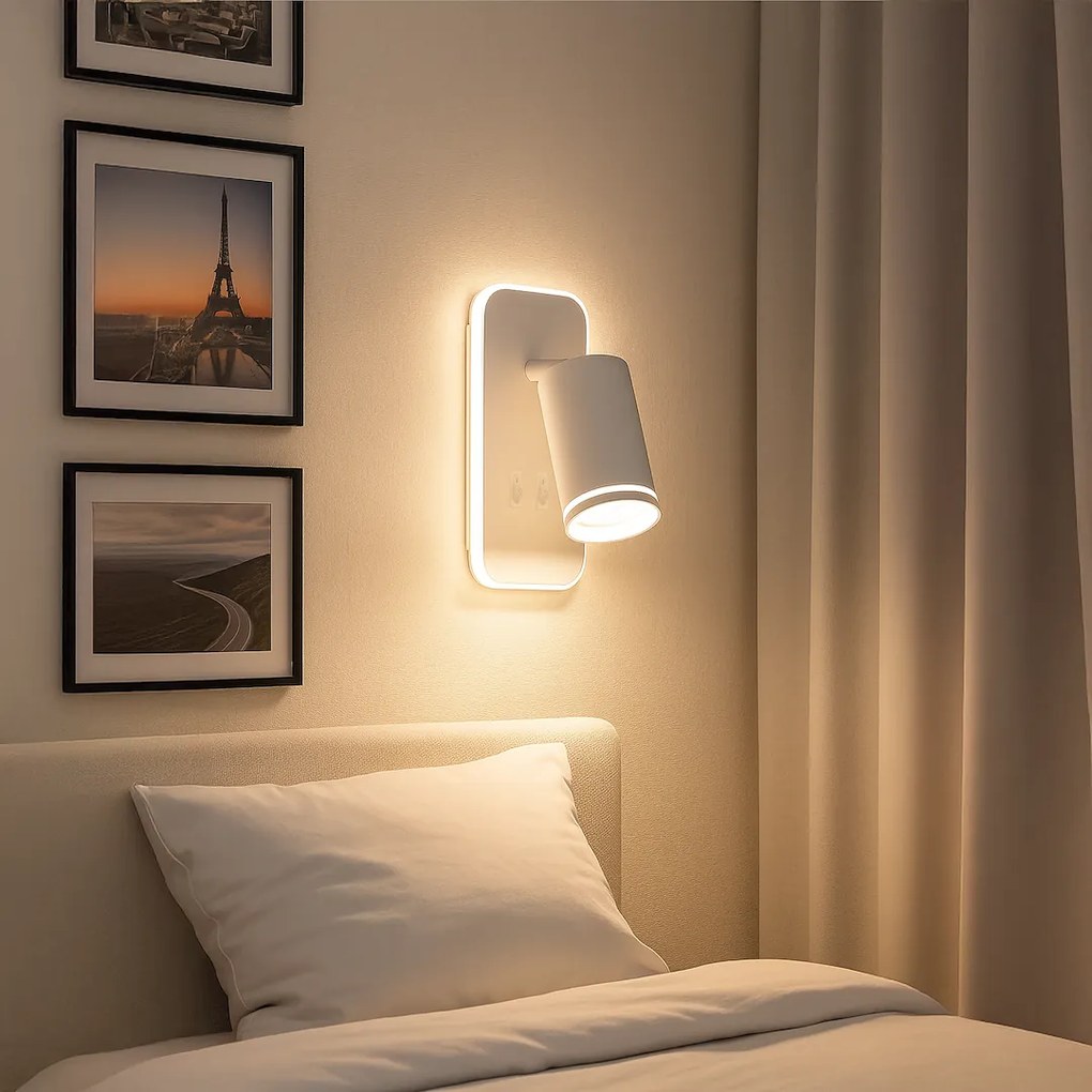 Nástěnné svítidlo Pipe Ring, 1x bílé kovové stínítko + 1x LED 6w, w, vypínač