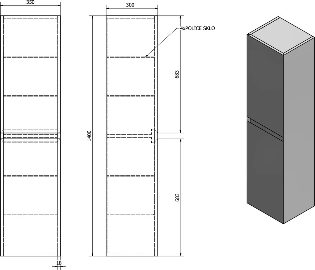 Sapho Morian vysoká skříňka 35 x 140 x 30 cm dub černý MR189