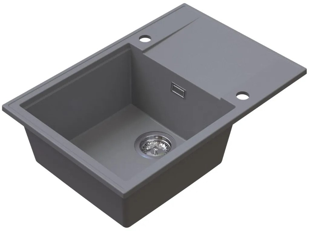Sink Quality Sink55, kuchyňský granitový dřez 680x460x215 mm + chromový sifon, šedá, SKQ-SINK.D.1KDO.X