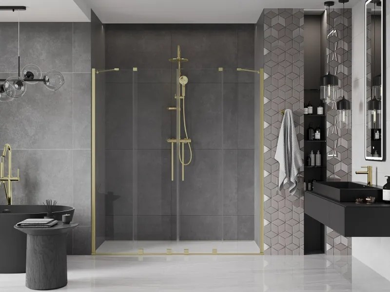 Mexen Velar Duo, posuvné dveře do otvoru 170x200 cm, 8mm čiré sklo, zlatá matná, 871-170-000-02-55