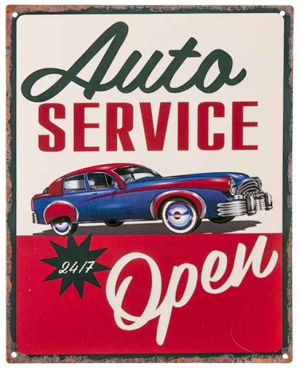 Nástěnná kovová cedule Auto Service Open – 20x1x25 cm