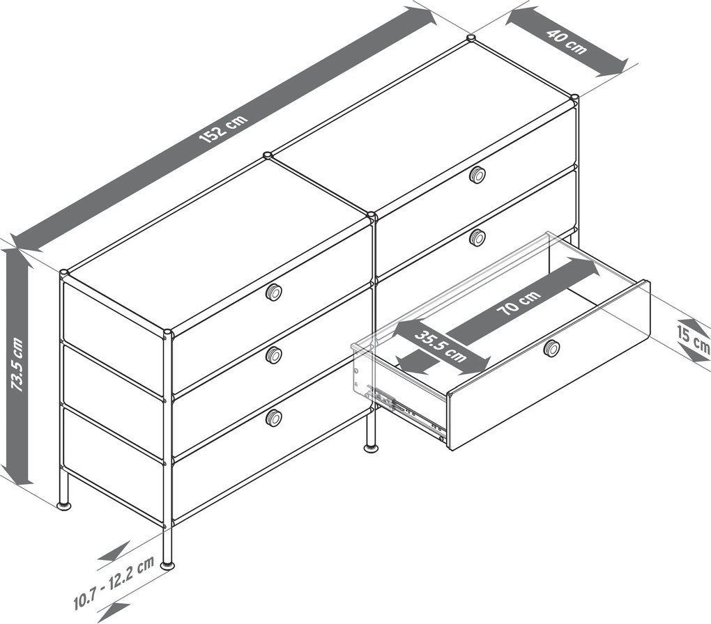 Tchibo - Kovová komoda »Cn3« se 6 zásuvkami - barva: černá