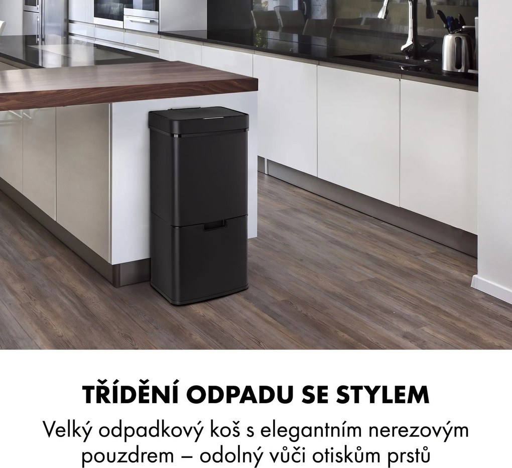 Klarstein Royal Trash Matte Black, odpadkový koš se senzorem, 72 l, ušlechtilá ocel, matná černá