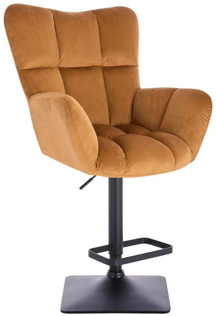LuxuryForm DESIGN Barové křeslo AURORA VELUR na černé hranaté podstavě - medové
