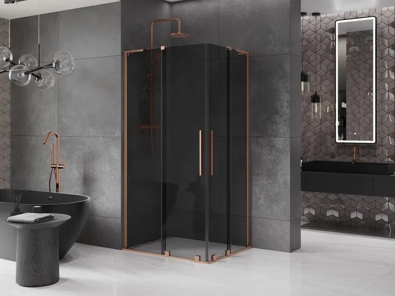 Mexen Velar L Duo, sprchový kout s posuvnými dveřmi 100 x 90 cm, 8mm šedé sklo, měděná matná, 871-100-090-02-43-65
