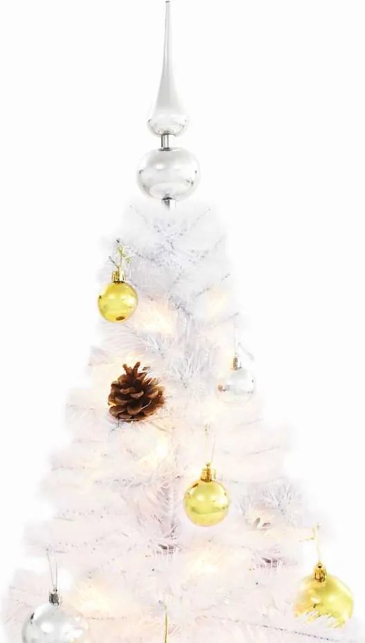 Vánoční stromek s LED osvětlením a baňkami bílý 180 cm 321503