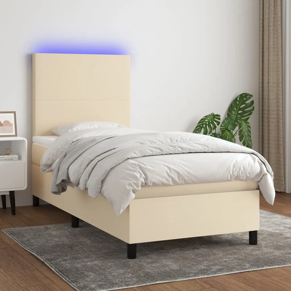 Box spring postel s matrací a LED krémová 90x190 cm textil,  3134682