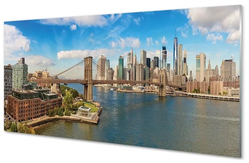 Obraz na skle Bridge panorama mrakodrapů 125x50 cm