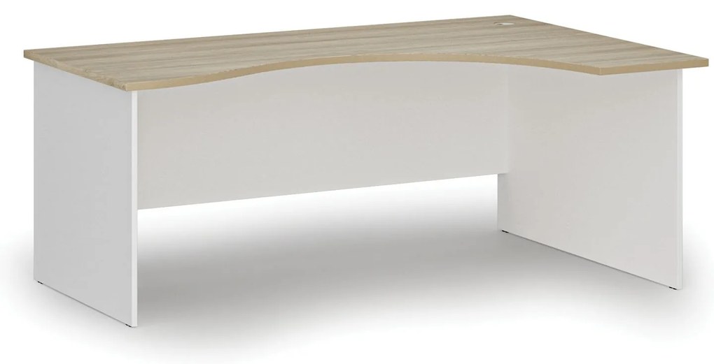 Ergonomický kancelářský psací stůl PRIMO WHITE, 180x120 cm, pravý, bílá/dub přírodní