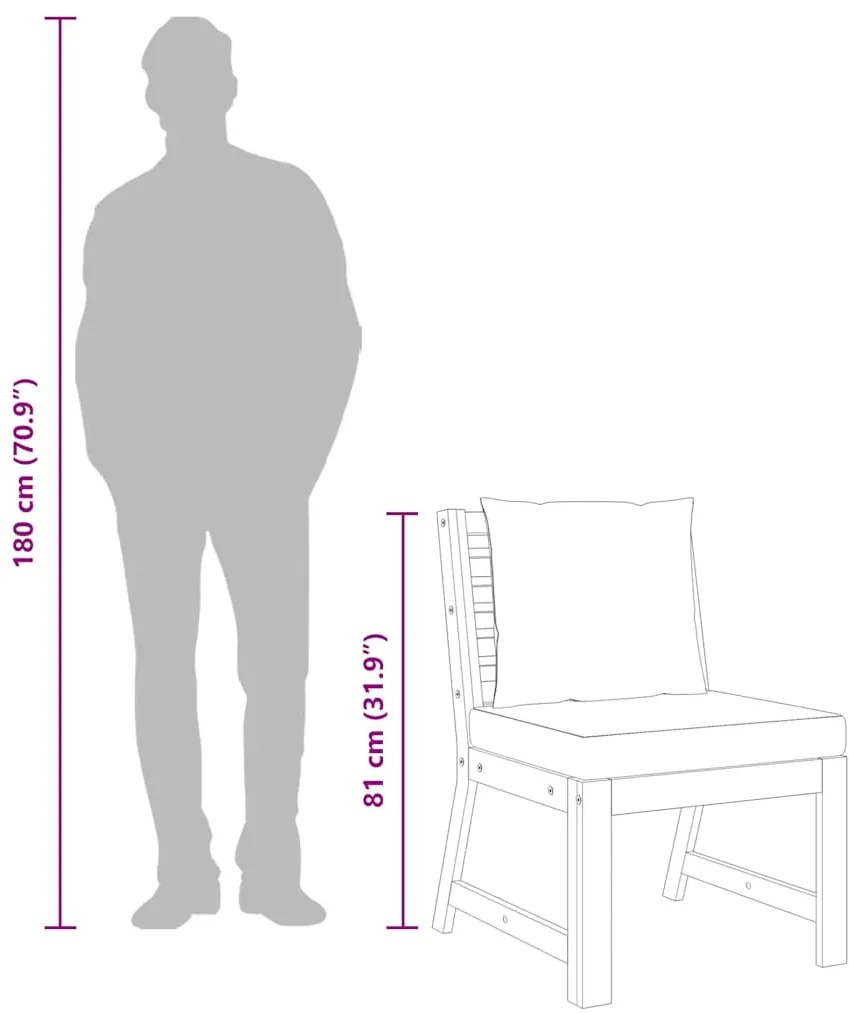 vidaXL Marketos Dílčí středová pohovka s tmavě šedou poduškou masivní akácie