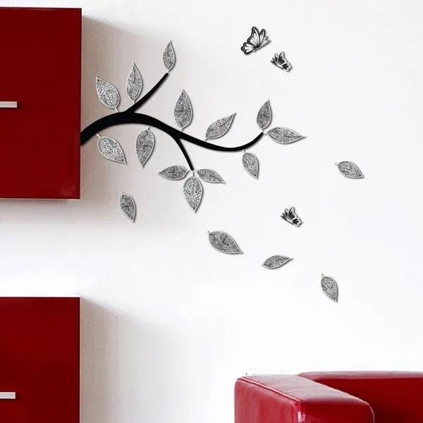 Crearreda Pěnová samolepicí dekorace - Větev a listy, 28,5x28,5cm