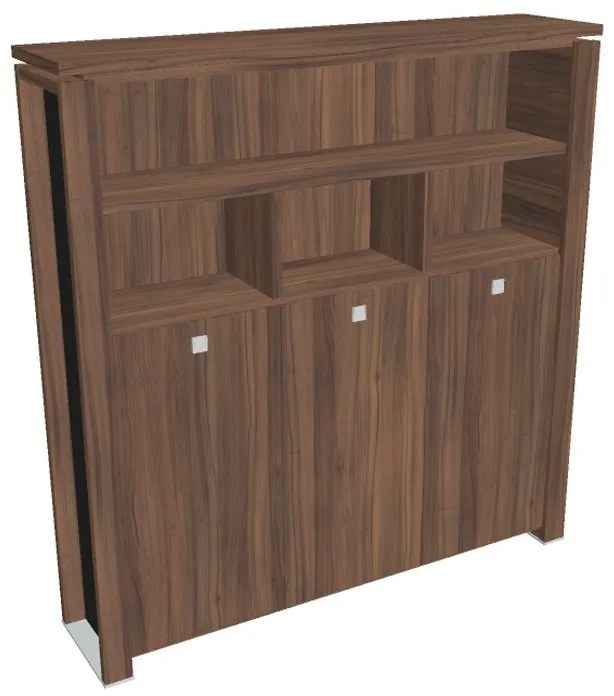 Vysoká šatní skříň Verno+ S 200 x 46 x 210 cm, s regálem, ořech / černá