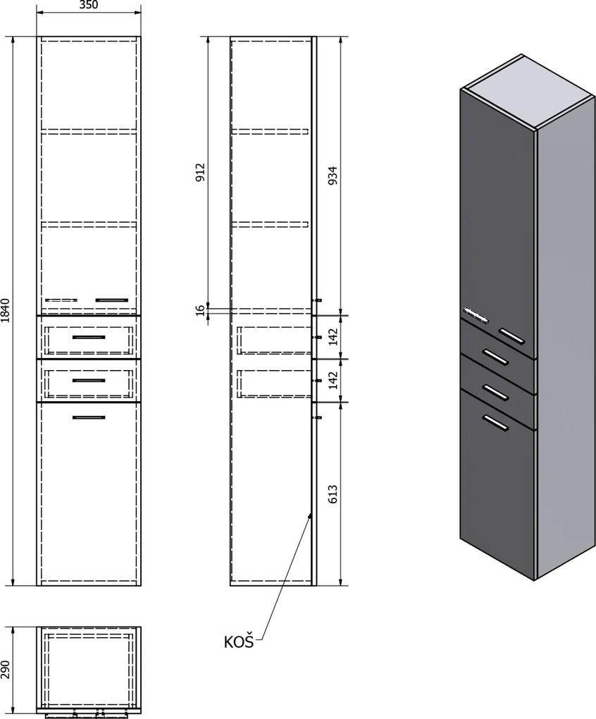 Aqualine ZOJA / KERAMIA FRESH 51230 vysoká skříňka 184 cm bílá