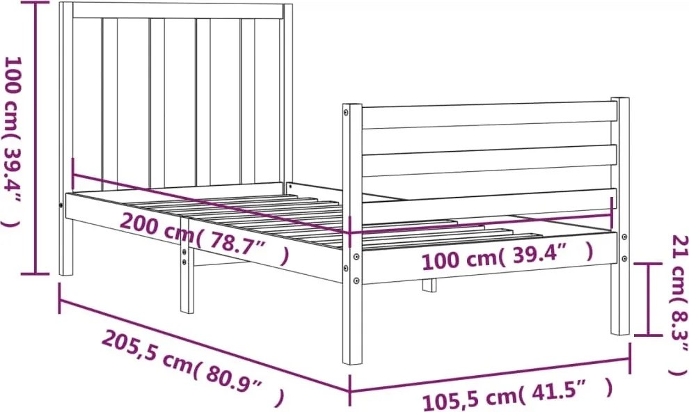 vidaXL Rám postele s čelem 100 x 200 cm masivní dřevo [3193782] Barva: Přírodní