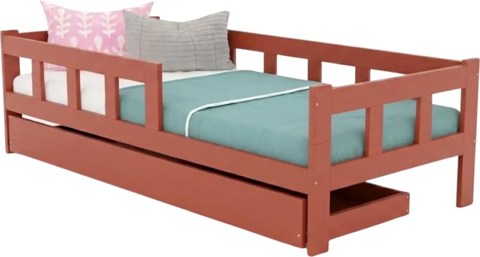 Benlemi Dřevěná jednolůžková postel FENCE 4v1 se zábranou a úložným šuplíkem Zvolte barvu: Tmavě šedá, Zvolte rozměr: 120x200 cm, Zvolte zábranu: S otevřeným vstupem