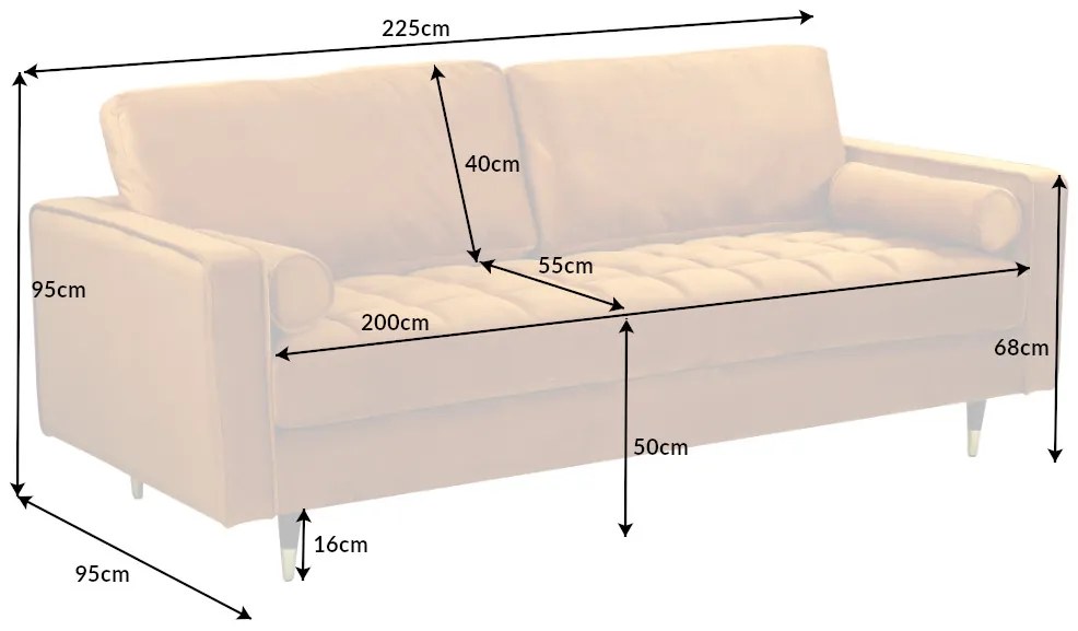Designová sedačka Adan 225 cm hořčicově-žlutý samet