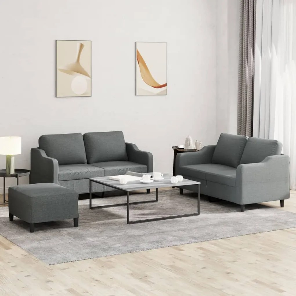 3dílná sedací souprava s poduškami tmavě šedá textil 3201811