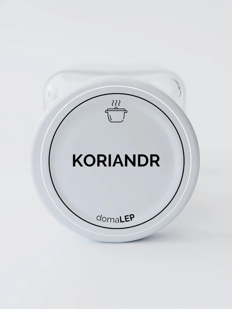 Samolepka na kořenky KORIANDR průhledná 5 cm tučné písmo