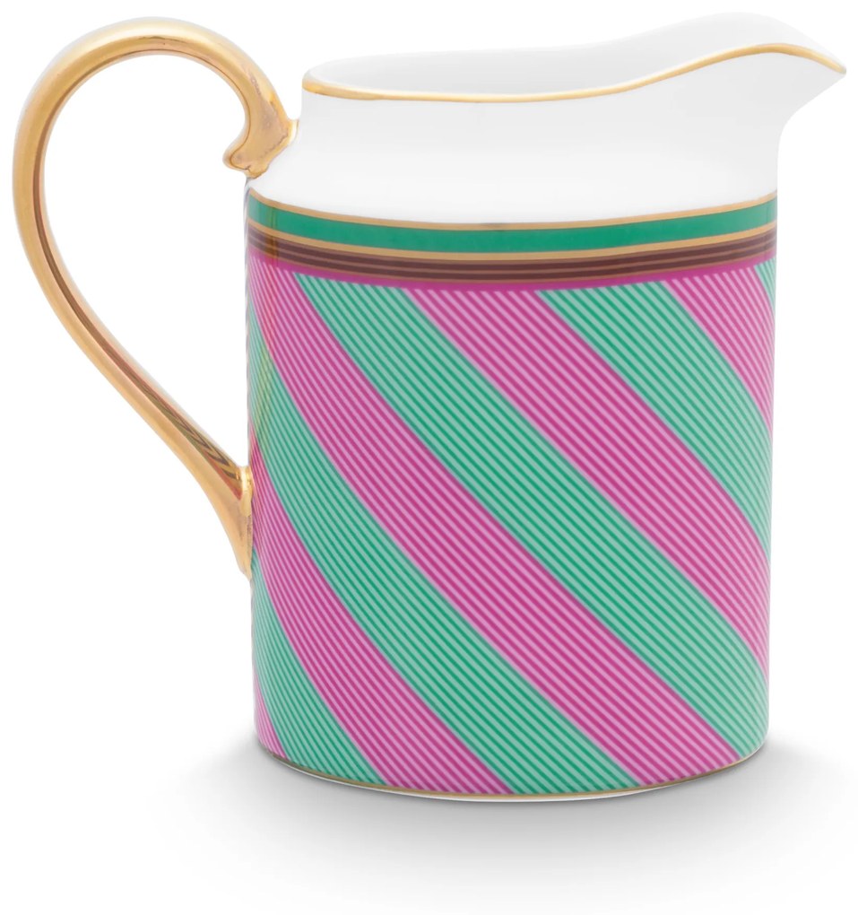 Pip Studio Pip Chique Stripes mlékovka 260ml, růžovo-zelená (Porcelánová mlékovka 260 ml)