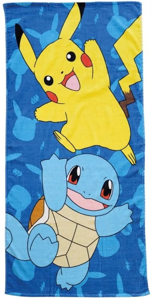 Bavlněná plážová osuška Pokémoni - motiv Pikachu a Squirtle - 100% bavlna - 70 x 140 cm