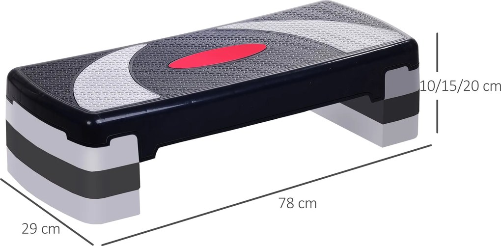 HOMCOM Nastavitelný Aerobní Fitness Stupínek s Protiskluzovým Povrchem 78x29x20 cm