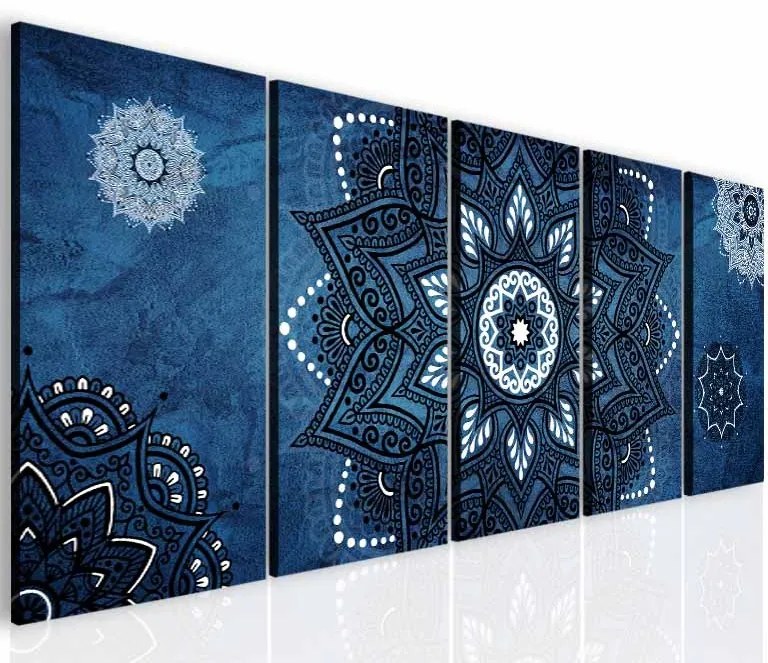 Pětidílný obraz mandala Blue Velikost (šířka x výška): 100x40 cm