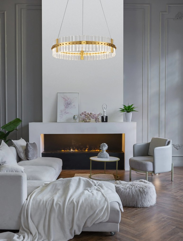 LED stmívatelný platinum zlatý moderní lustr Kezo