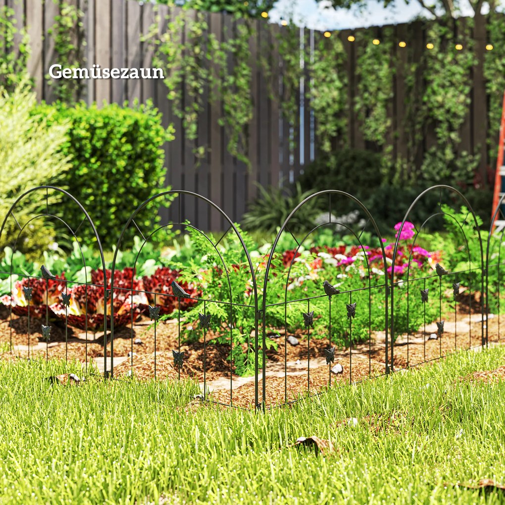 Outsunny Zahradní plot Ocelový plot 300 cm x 70 cm vysoký Dekorativní mřížový plotový set Plotové prvky černé barvy