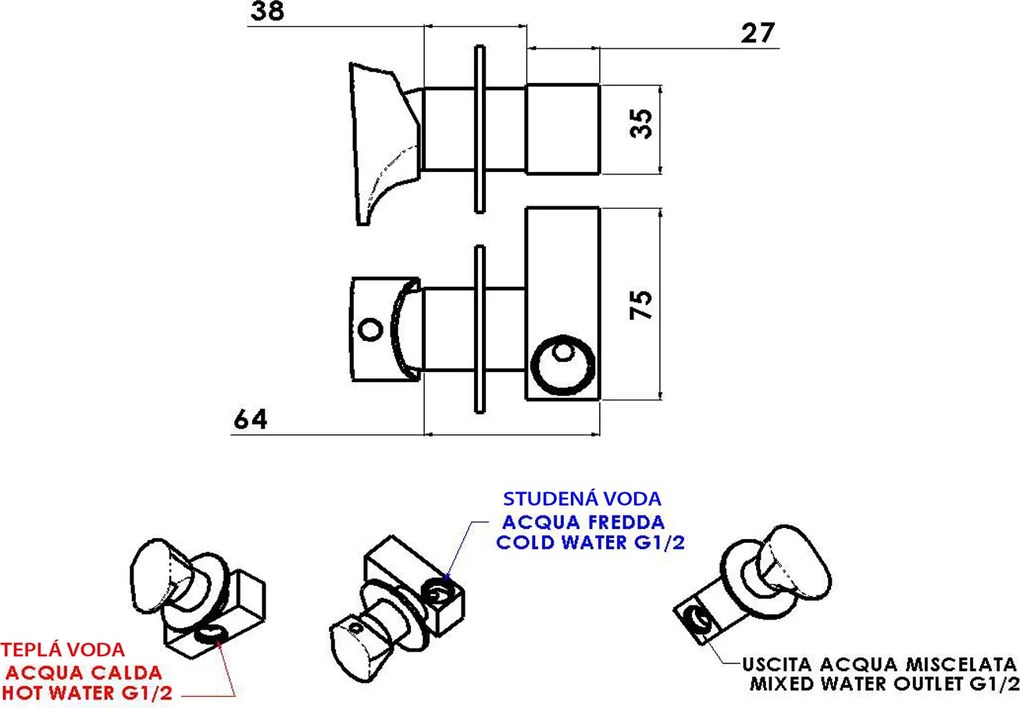 Sapho Sapho, AXAMITE podomítková baterie pro bidetové spršky, 1 výstup, chrom, AX40