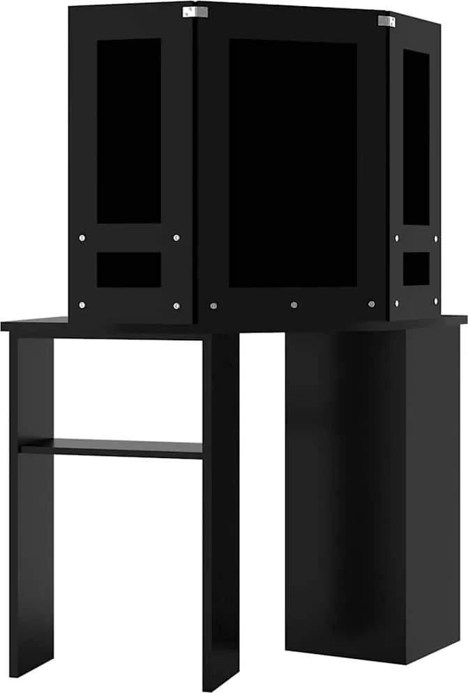 Rohový toaletní stolek s LED světlem černý 111 x 54 x 141,5 cm 326534
