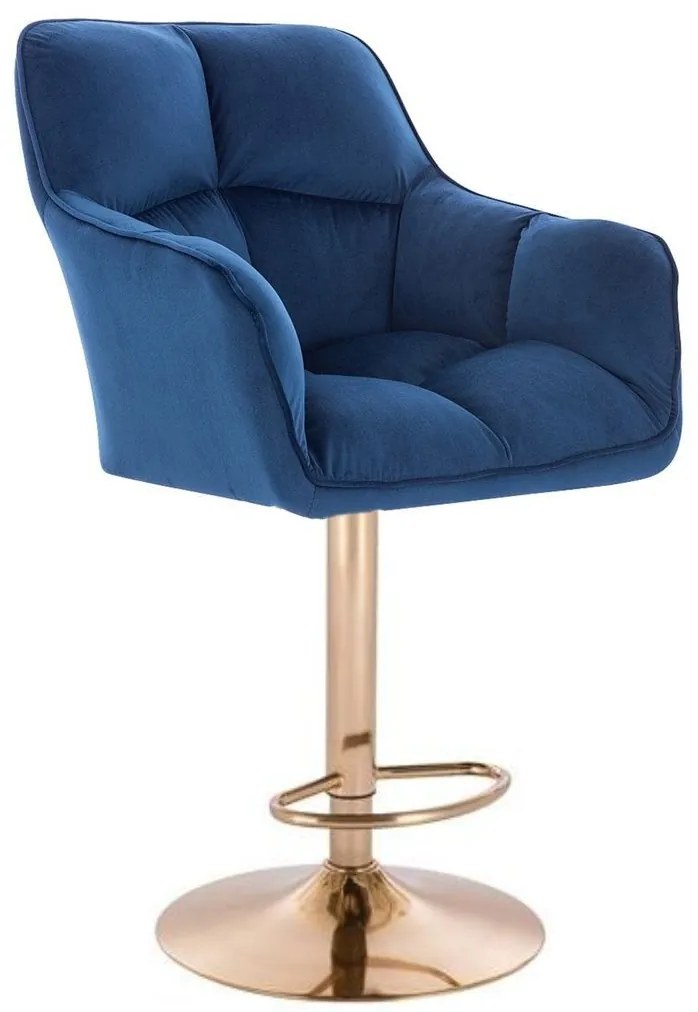 LuxuryForm DESIGN Barová židle AMALFI VELUR na zlaté kulaté podstavě - modrá