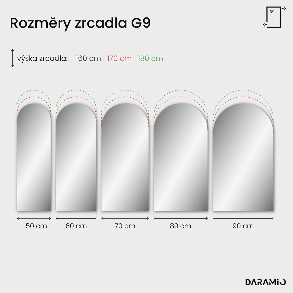 Obloukové zrcadlo do koupelny s LED osvětlením G9