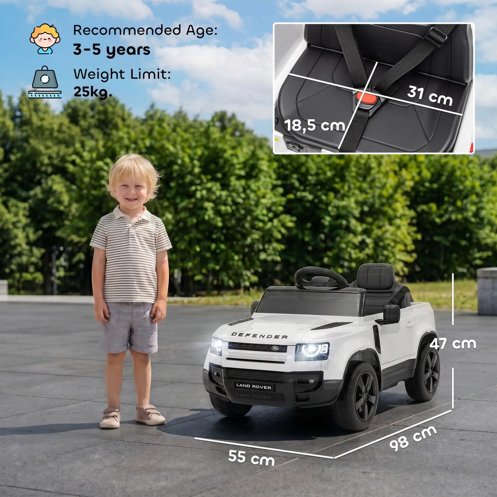 AIYAPLAY elektrické dětské SUV Land Rover Defender 12 V dálkové ovládání Zavěšení Plynulý start 2,7-4,5 km/h Bílá
