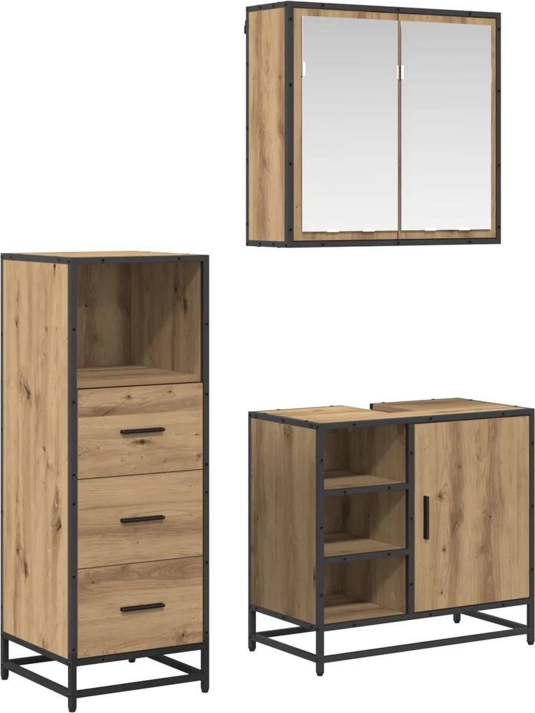 Sada koupelnového nábytku 3 ks Artisanový dub 65 x 33 x 60 cm 3402373
