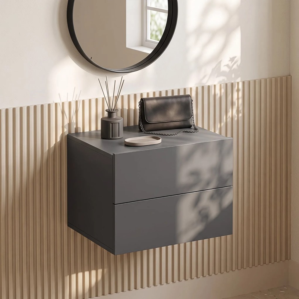 Costway Nástěnný noční stolek s 2 zásuvkami Plovoucí dřevěný – 42 × 30 × 29 cm