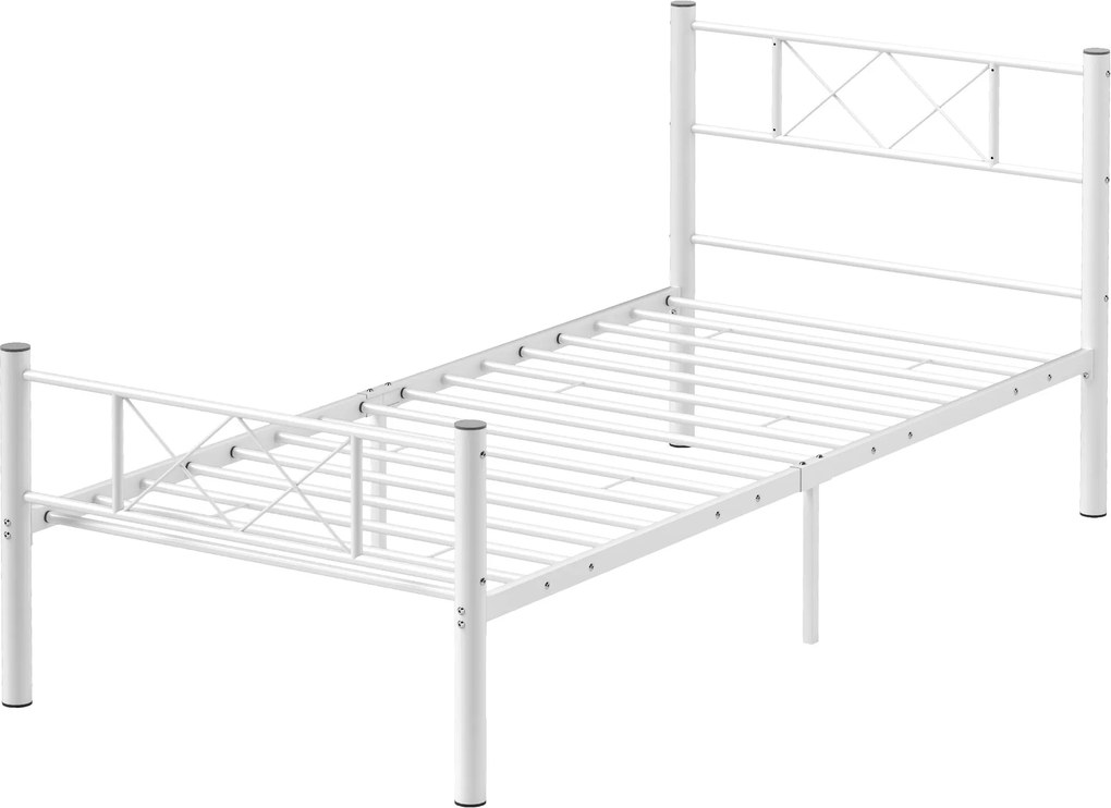 Rám postele HOMCOM pro matraci 200 x 90 cm, 88 cm vysoký jednolůžkový rám z oceli, pro ložnici či pokoj pro hosty, Bílý | Aosom