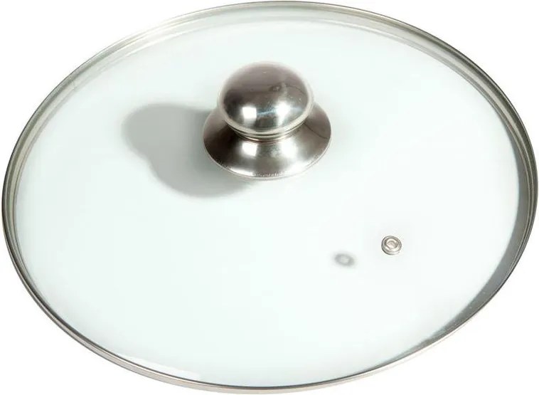 Skleněná poklička s nerezovým úchytem pr. 24 cm