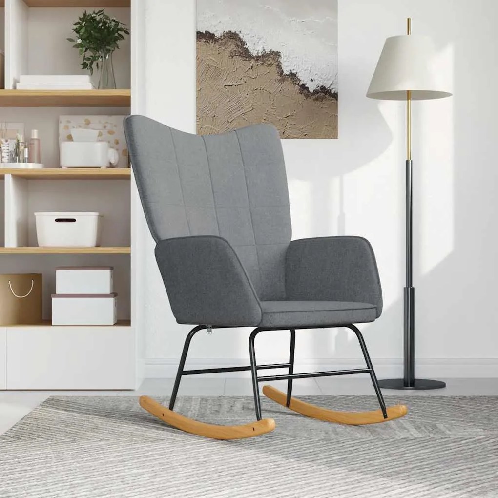 Houpací křeslo světle šedé textil 328007