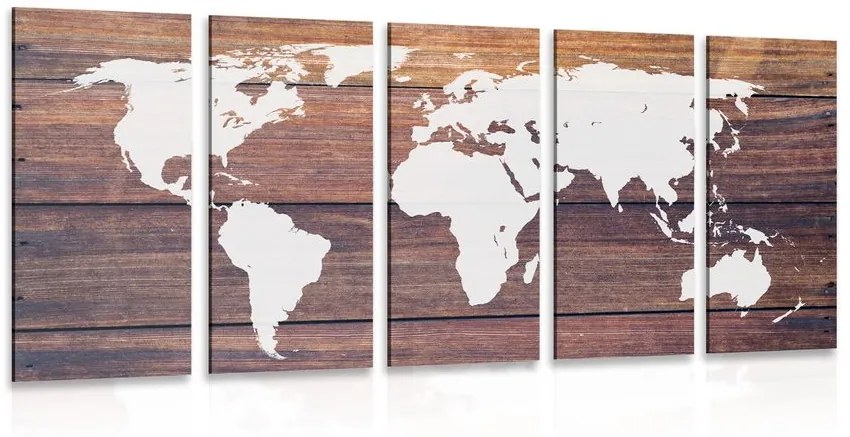 5-dílný obraz mapa světa s dřevěným pozadím Varianta: 200x100