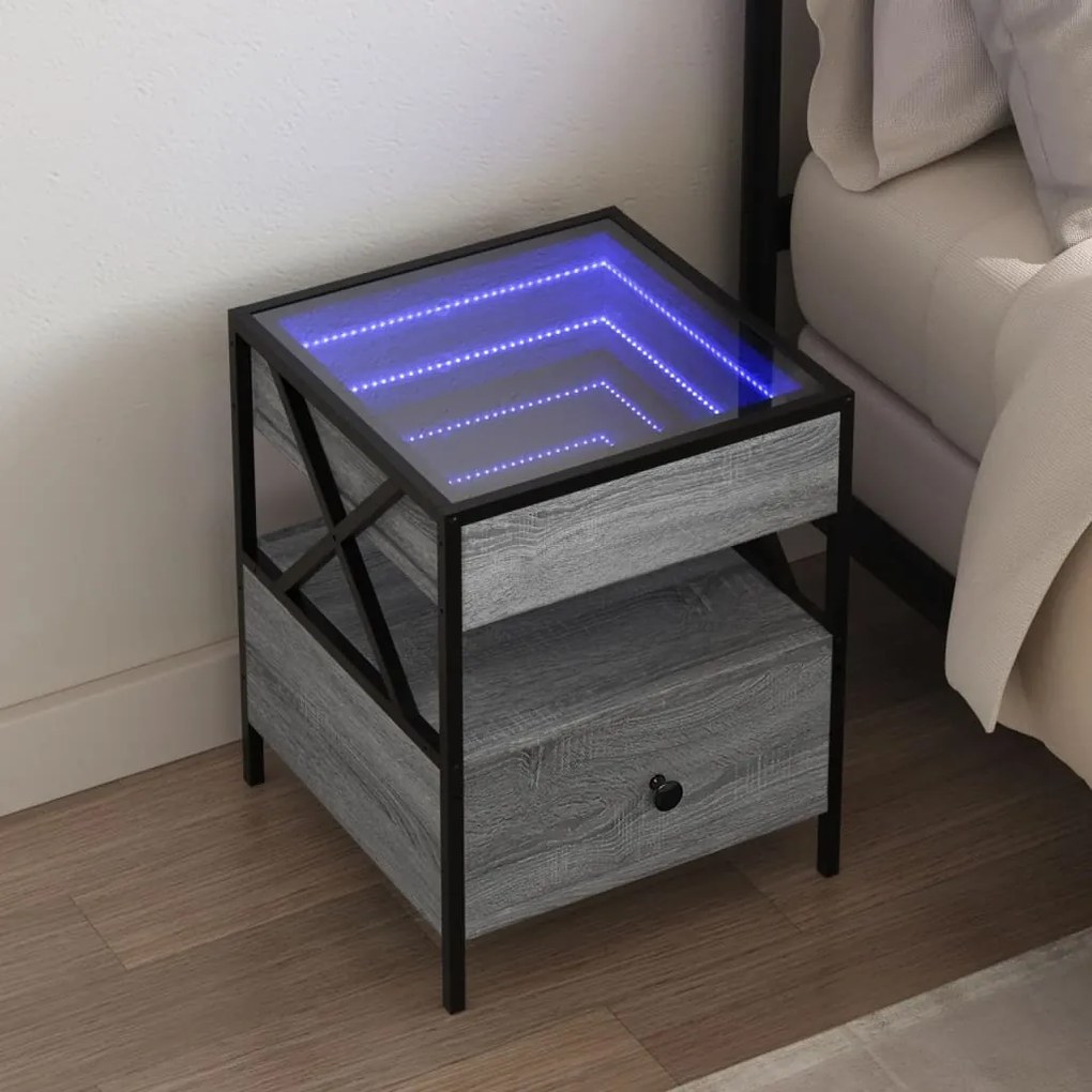 Noční stolek s Infinity LED šedý sonoma 40 x 40 x 51 cm 3284104