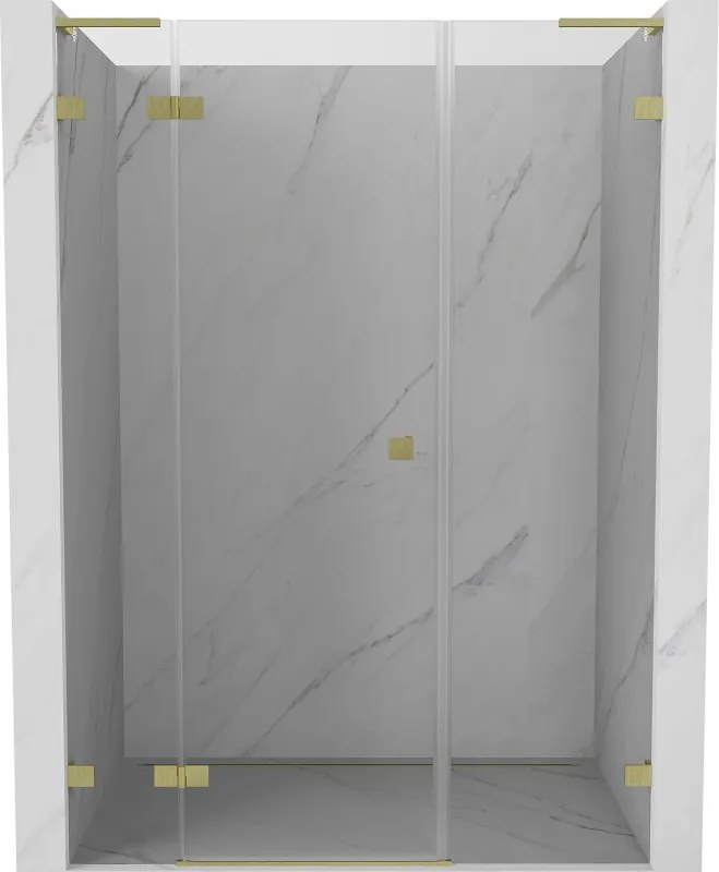 Mexen Lunar L, levé otočné sprchové dveře 150 cm, 8mm čiré sklo, zlatý matný profil, 834SL-150-050-55-00-L