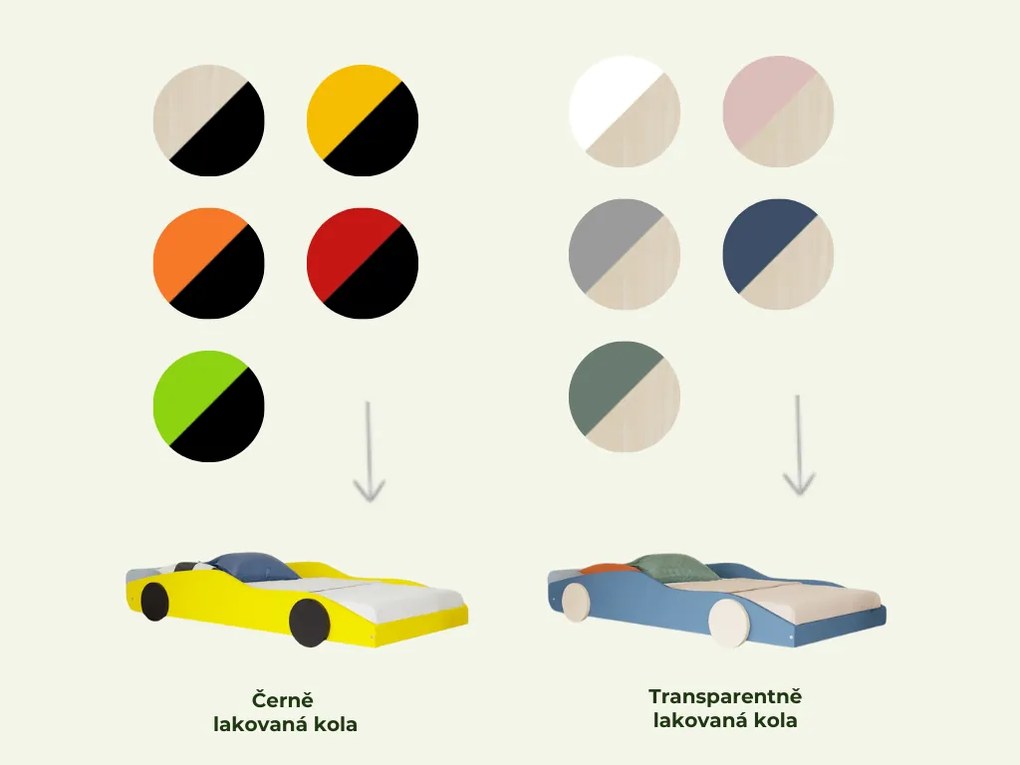 Benlemi Dětská auto postel ve tvaru sporťáku DRIFTY Zvolte barvu: Šalvějová zelená - transparentní, Zvolte rozměr: 80x180 cm