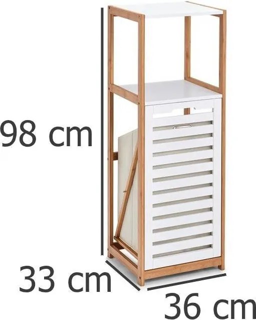Koupelnový regál s košem na prádlo, bambusový