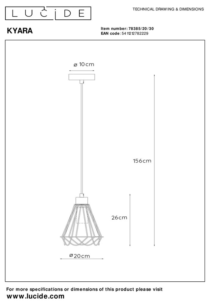 Lucide 78385/20/30 závěsné svítidlo Kyara, černé, E27, ø20cm