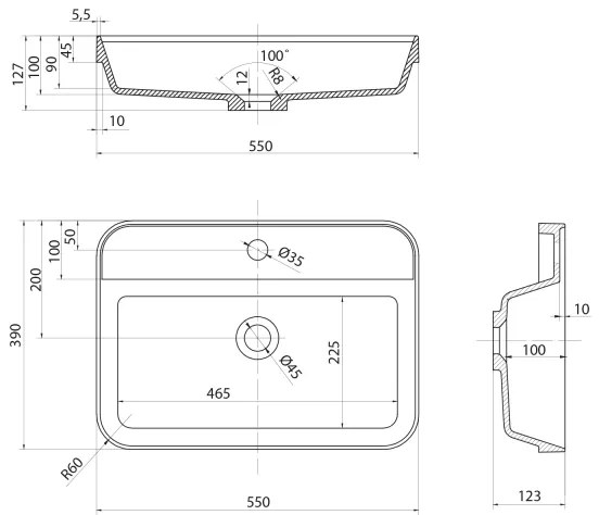 Sapho - Zápustné umyvadlo 55x39 cm keramika/bílá