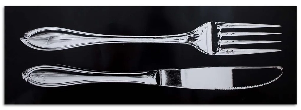 Obraz na plátně Příbory Vidlička Nůž Stříbro - 150x50 cm