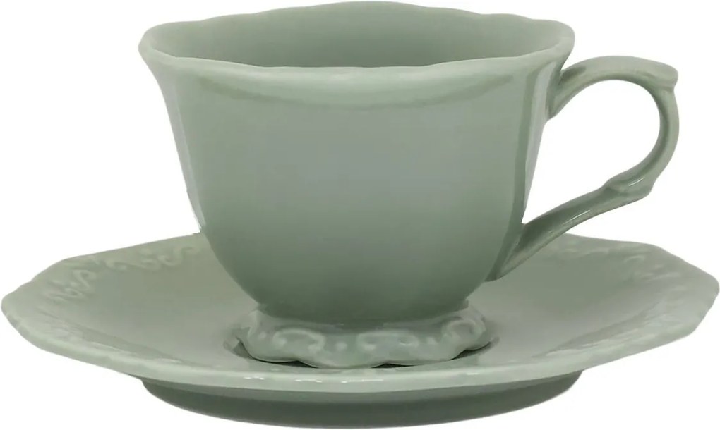 Zelený porcelánový šálek s podšálkem Provence lace verte - 9,5 cm / 180 ml