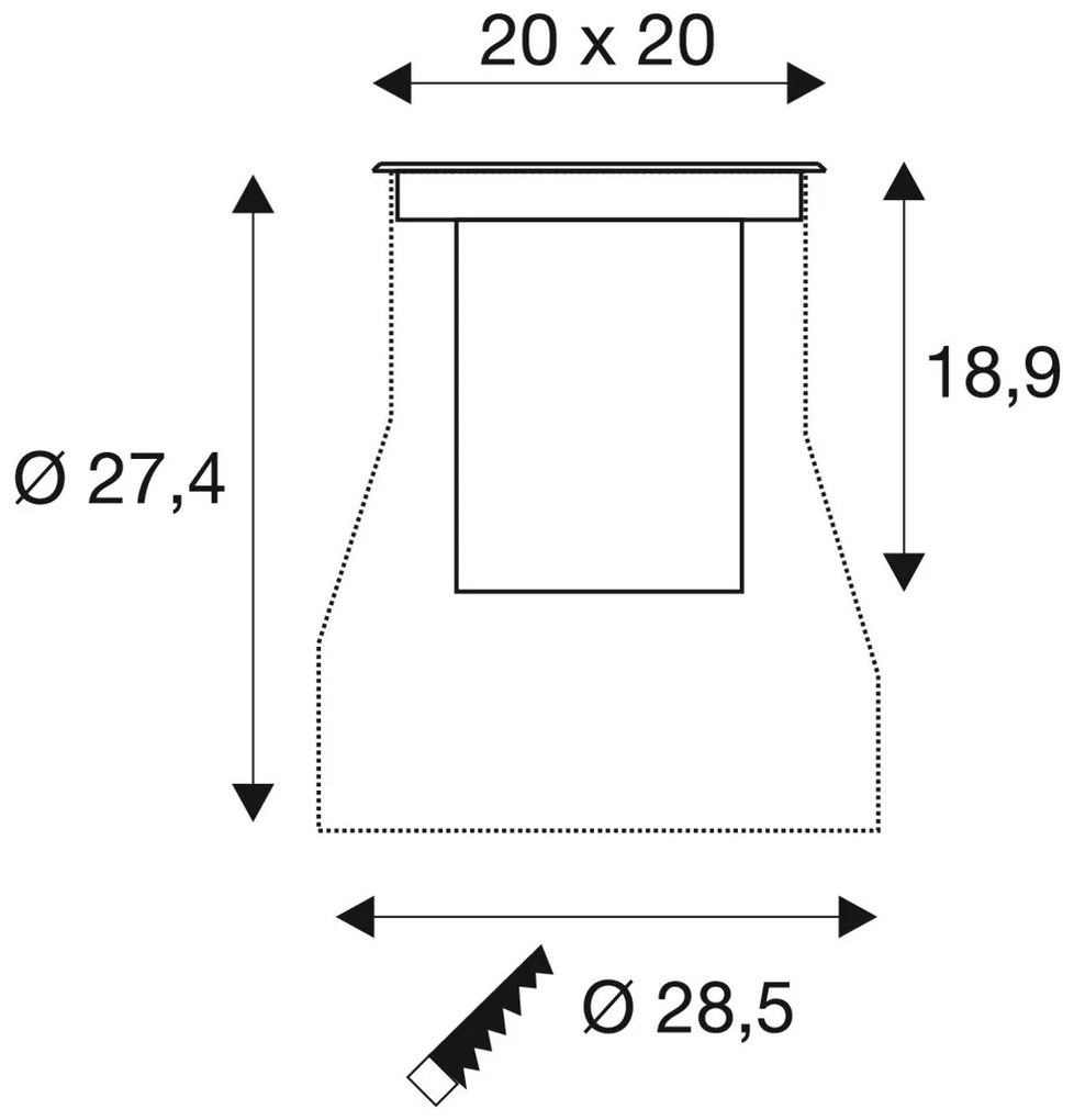 LA 1009169 DASAR® L svítidlo do země, asymetrické, 3000K, 70°/40°, IP65/IP67, hranaté, nerezová ocel / černá - BIG WHITE (SLV)