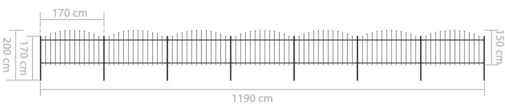 Zahradní plot s hroty ocel (1,25–1,5) x 11,9 m černý,  277736
