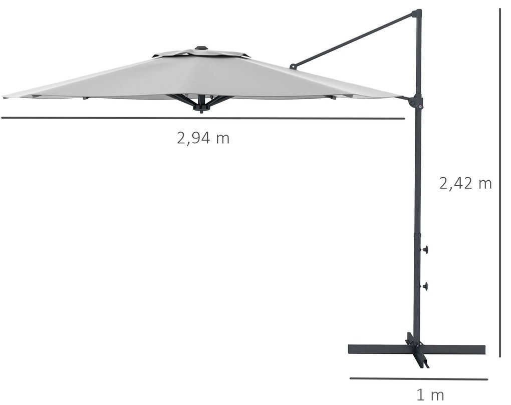 Outsunny konzolový slunečník Ø3 m s kličkou, sklápěcí zahradní slunečník, otočný zahradní slunečník na balkon a terasu, kov, tmavě šedý | Aosom.de